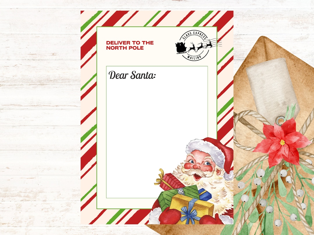 Kids Christmas Dear Santa Letter, Printable, Festive Holiday Theme ...