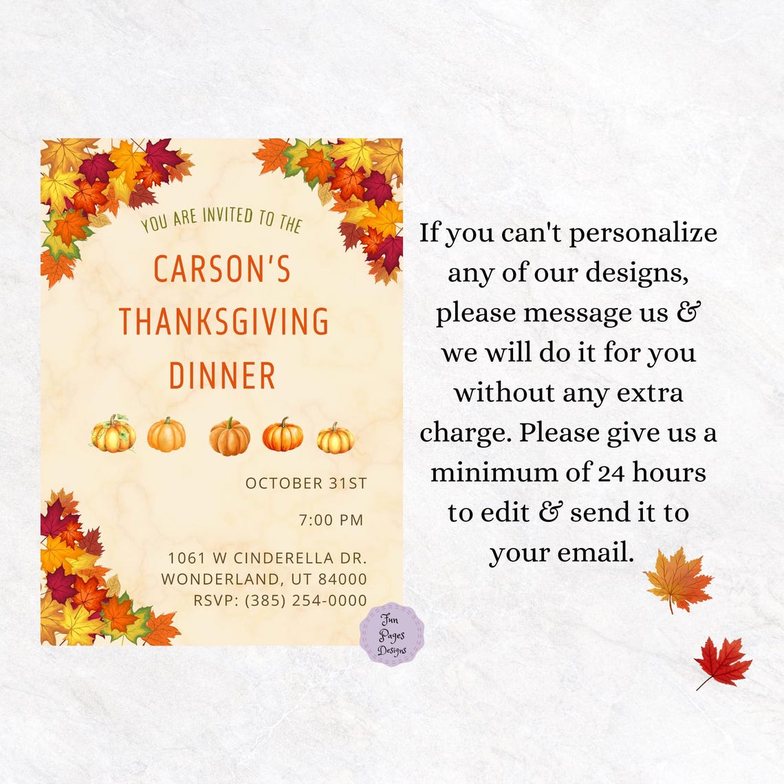 Fall Thanksgiving Dinner Invitation, November Gathering, Let's Give ...