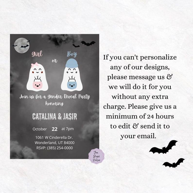 Cute Ghost Gender Reveal Invitation, Pink or Blue, Girl or Boy ...