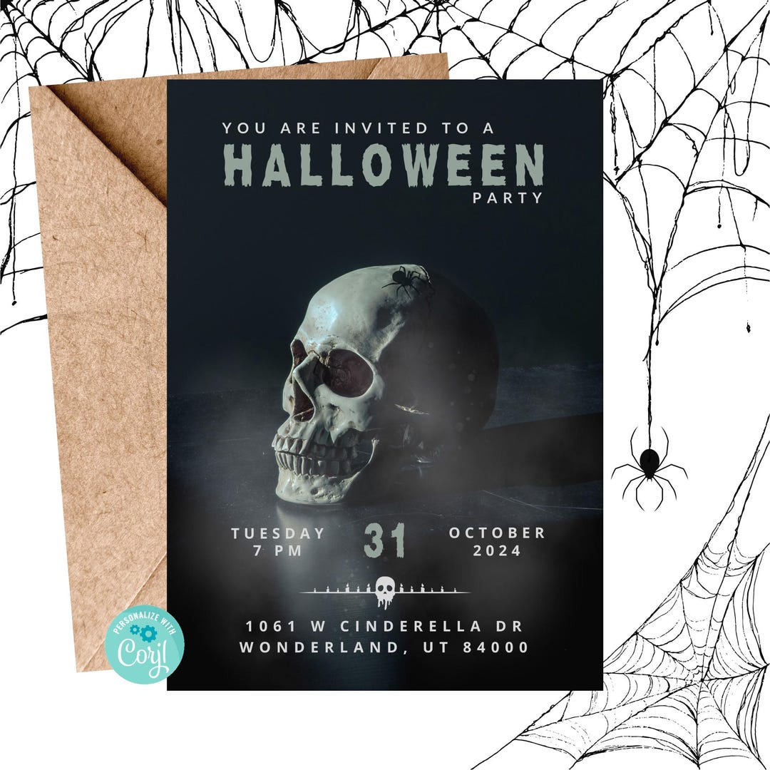 Creepy Skull Halloween Party Invitation, Spooky October Invite, Scary ...