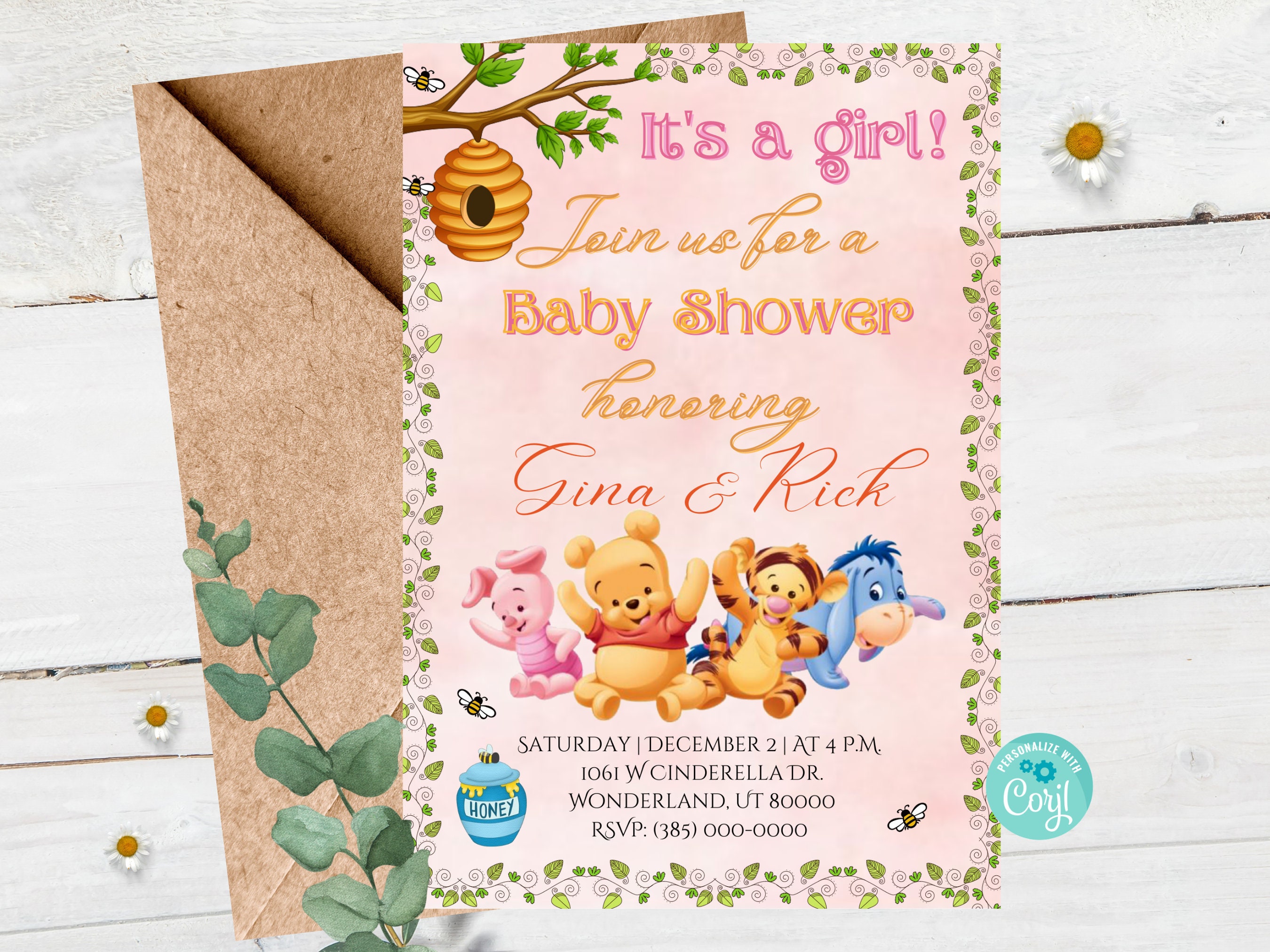 Pink Winnie the Pooh Baby Shower Invitation It's a Girl - Etsy