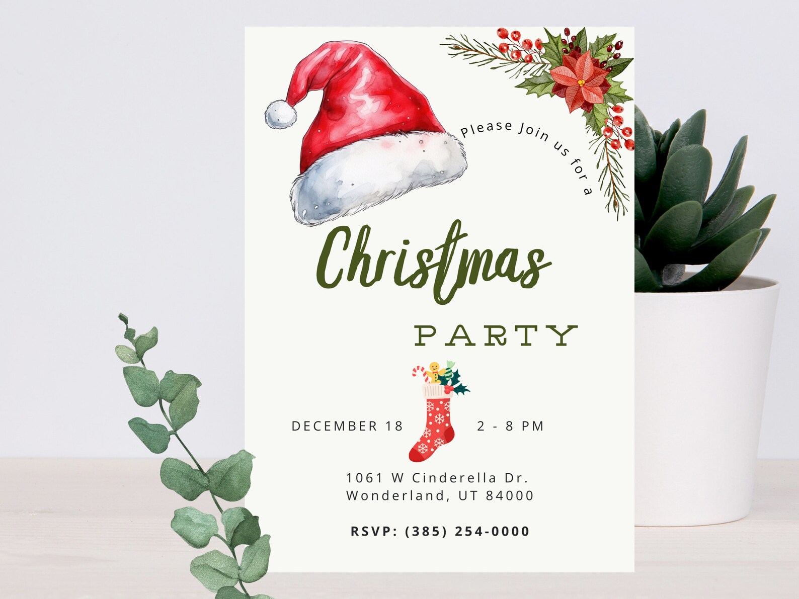 Red Santa Hat Christmas Party Invitation, Festive Holiday Party ...