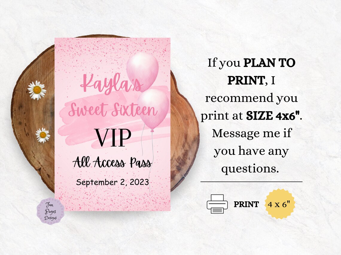 Pink Birthday VIP Lanyard Insert, Sweet 16, Party Celebration Pass ...