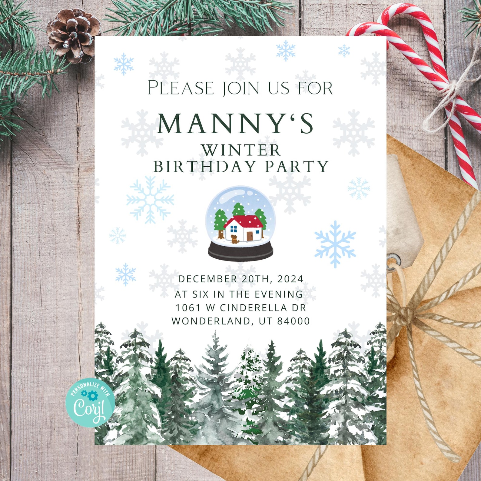 Winter Wonderland Birthday Invitation, Snowy Party Invite, Snow Globe ...