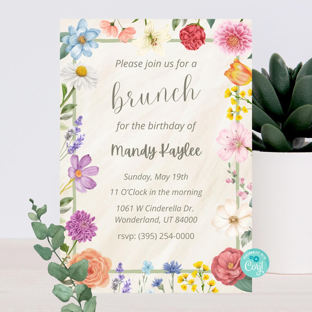 Floral Brunch Birthday Invitation, Adult Picnic Party, Women ...