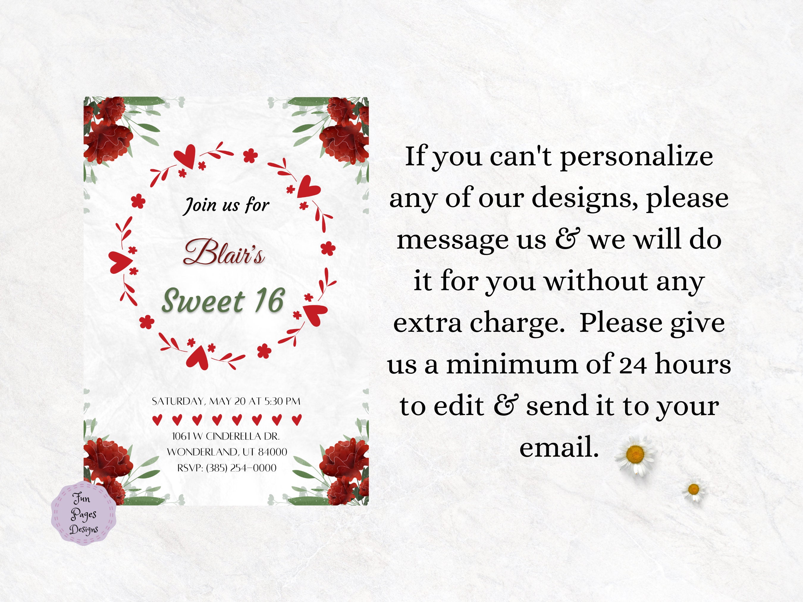 Red Sweet Sixteen Birthday Invitation, Floral Theme, My Sweet 16 ...
