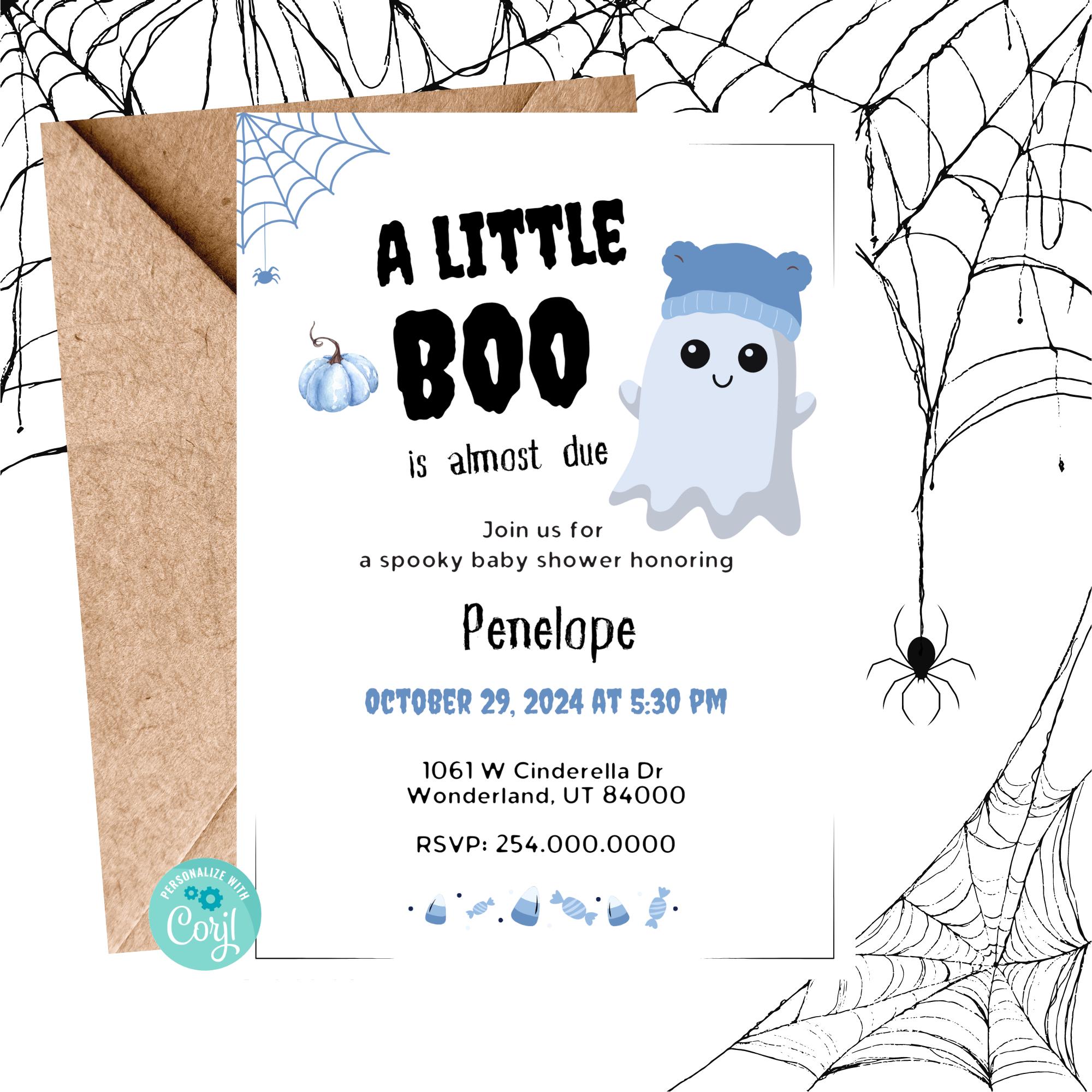 Blue Ghost Baby Shower Invitation, Halloween Theme, It's a Boy Party ...