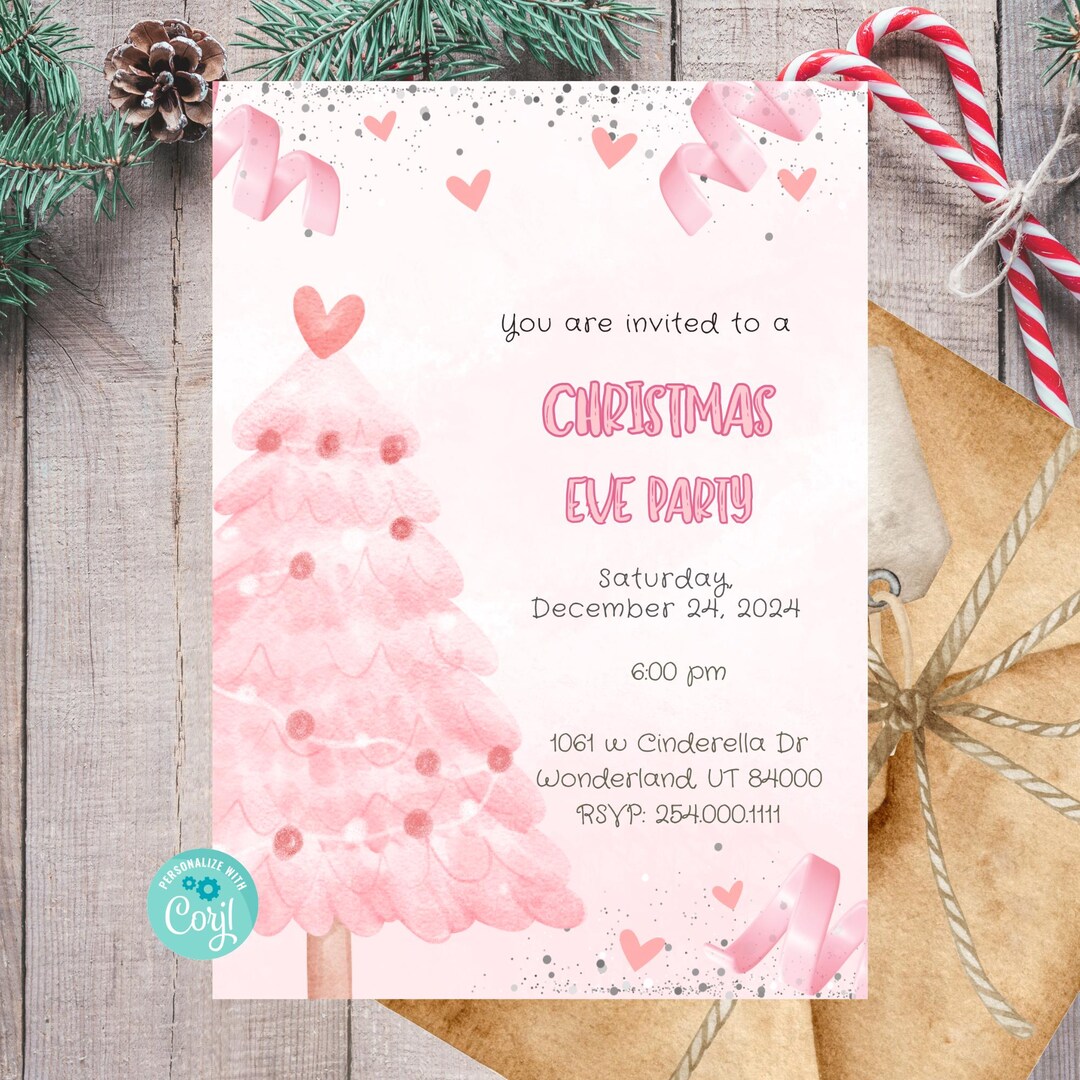 Pink Christmas Eve Party Invitation, Holiday Celebration, December ...