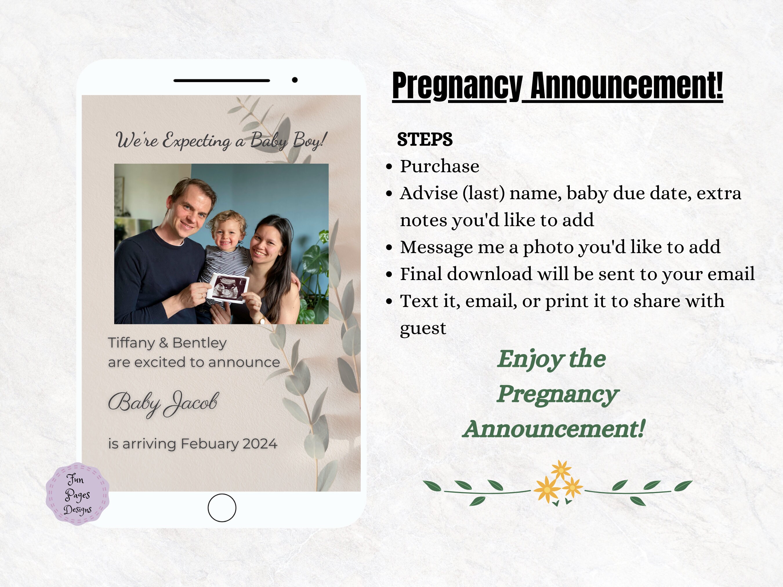 Photo Pregnancy Announcement Template, Baby on the Way, Big News, Baby ...