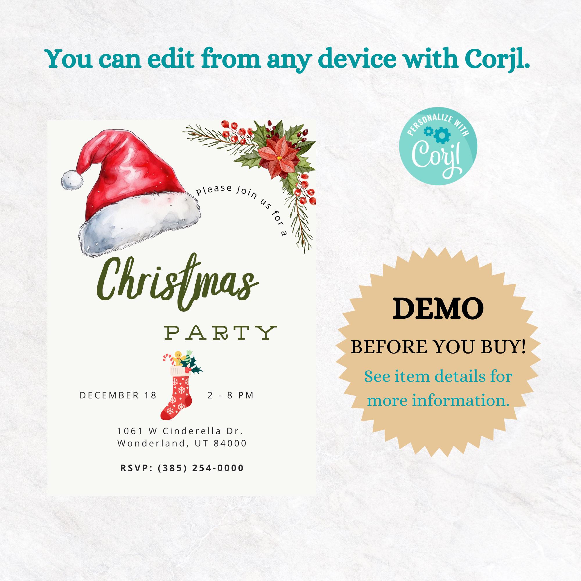 Red Santa Hat Christmas Party Invitation, Festive Holiday Party ...