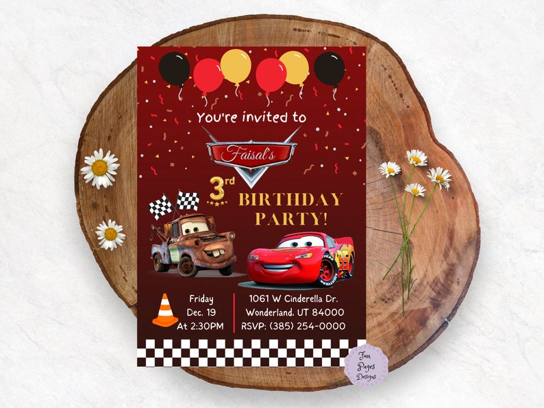 Lightning Mcqueen Birthday Invitation, Cars Movie, Kids Party ...