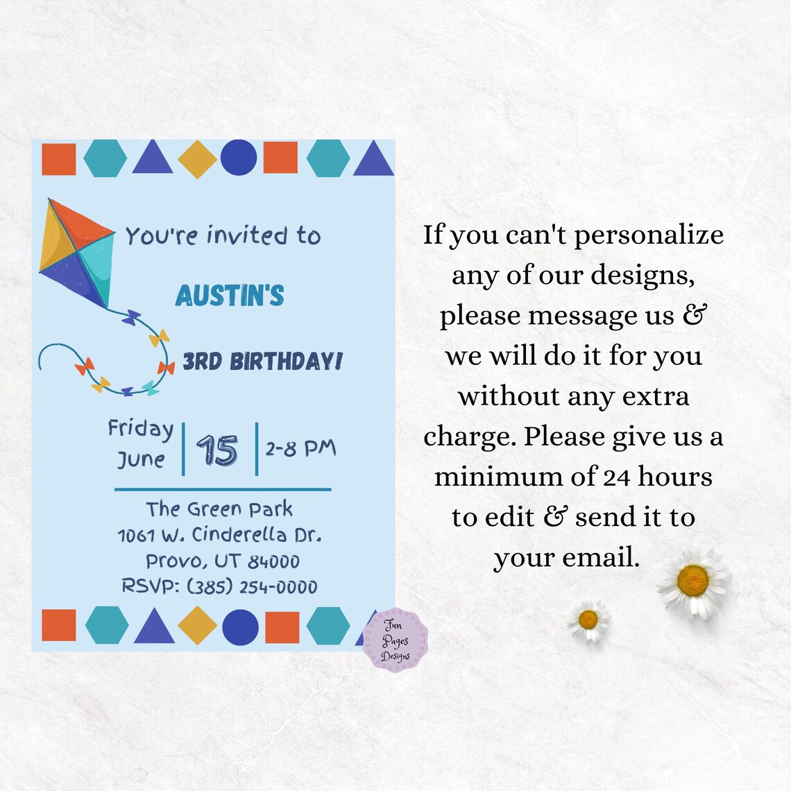 Summer Kids Birthday Invitation, Boy Party Invite, Kite Shapes Theme ...