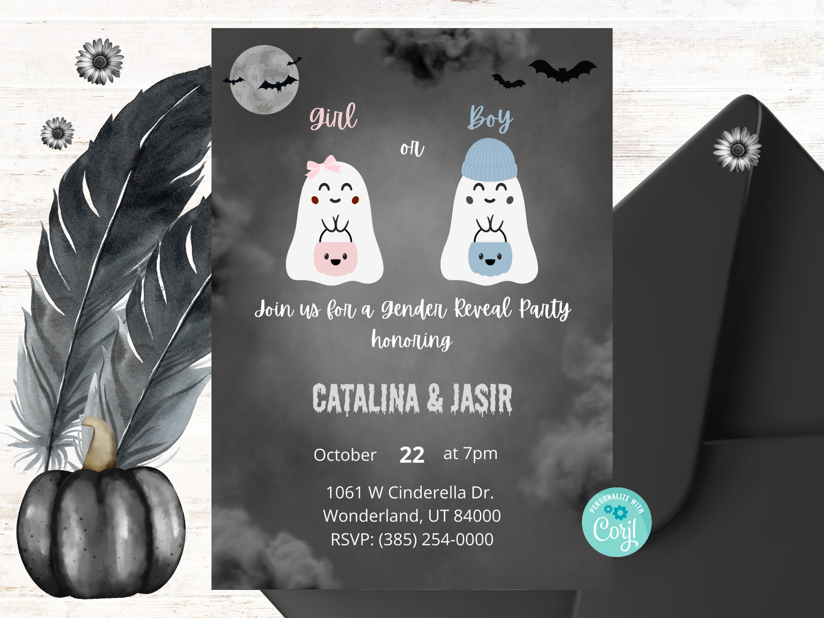 Cute Ghost Gender Reveal Invitation Pink or Blue Girl or - Etsy