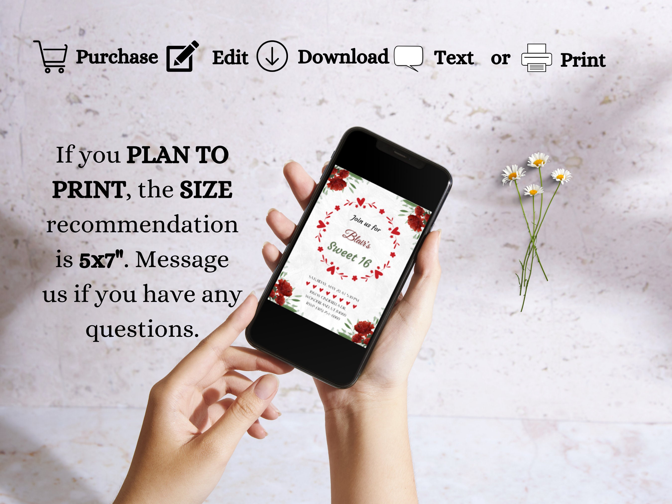 Red Sweet Sixteen Birthday Invitation, Floral Theme, My Sweet 16 ...