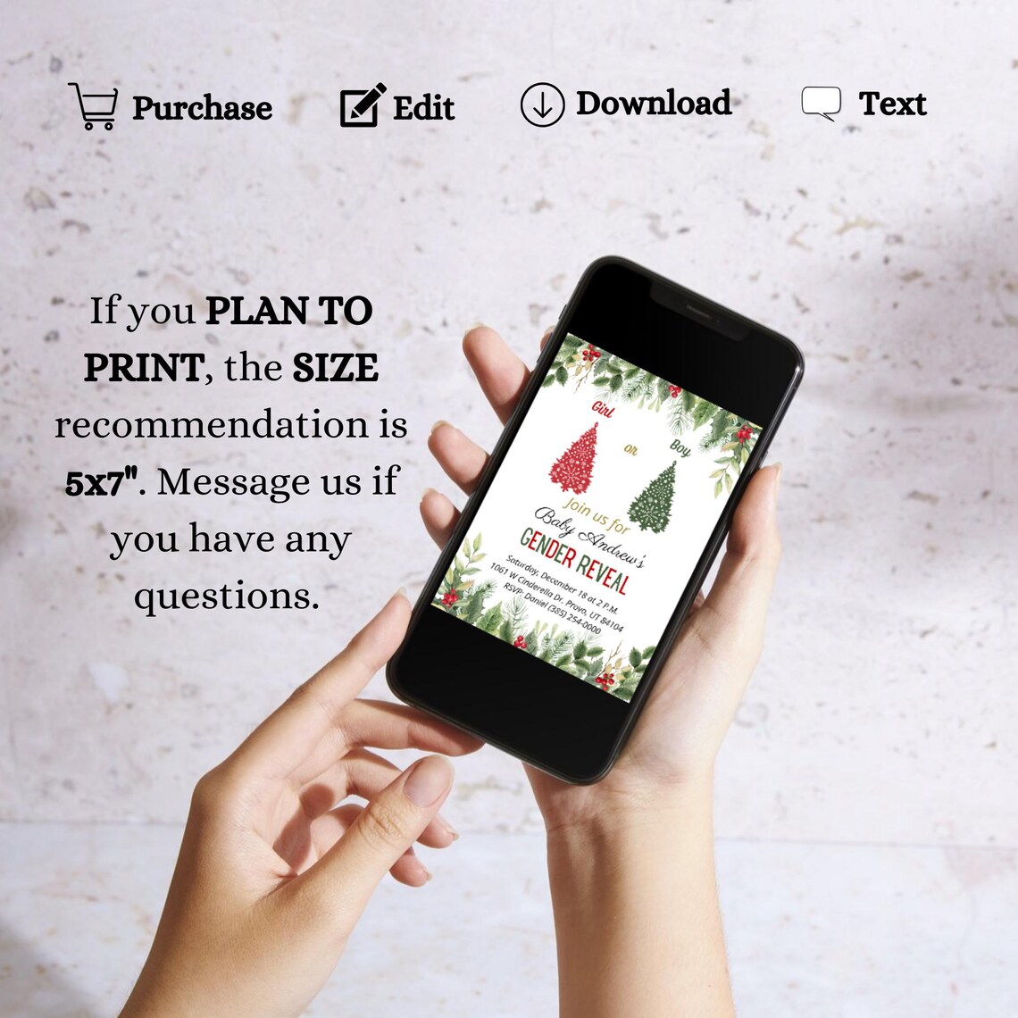 Festive Christmas Trees Gender Reveal Invitation, Red or Green, Boy or ...