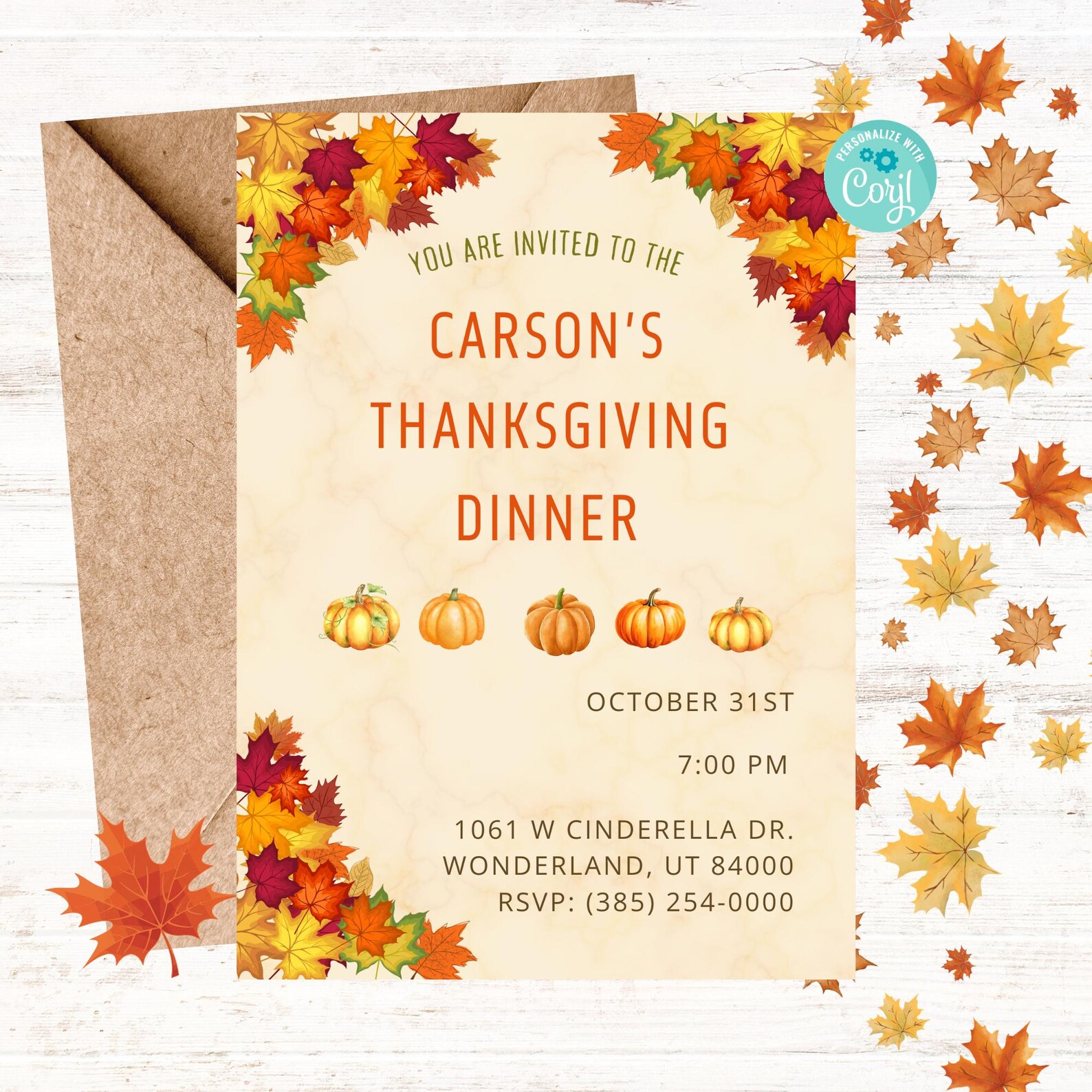 Fall Thanksgiving Dinner Invitation, November Gathering, Let's Give ...