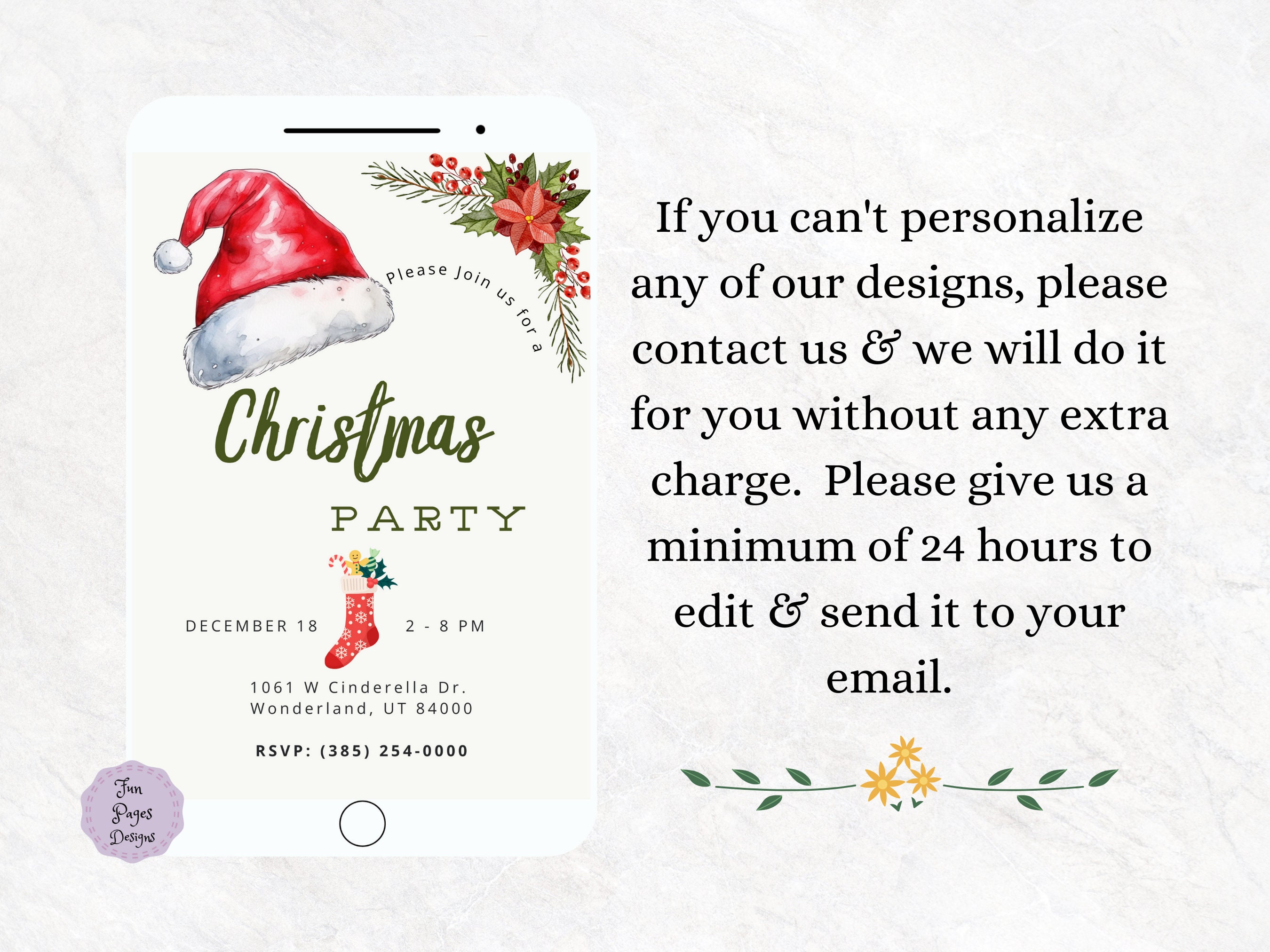 Red Santa Hat Christmas Party Invitation, Festive Holiday Party ...