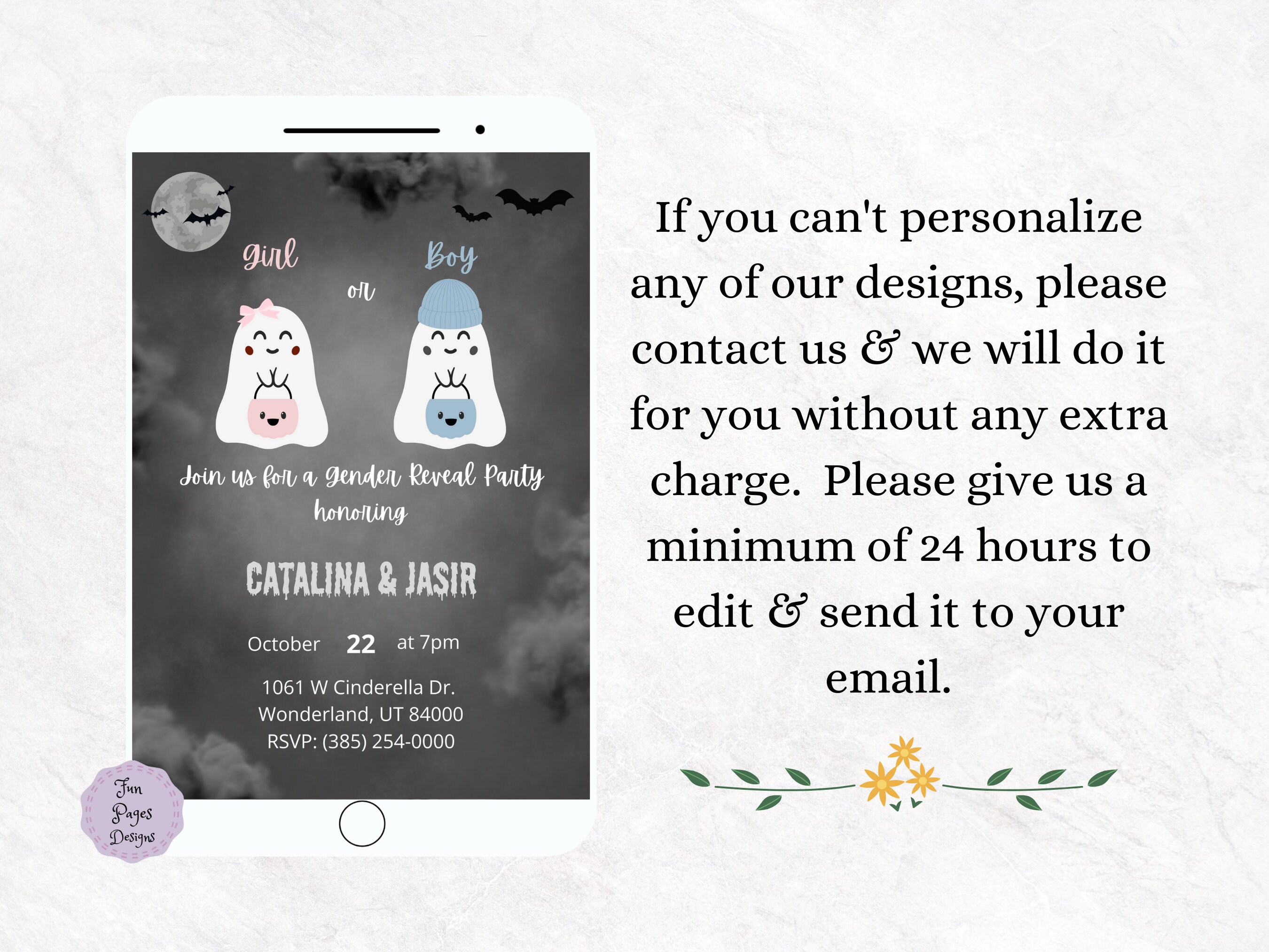 Cute Ghost Gender Reveal Invitation Pink or Blue Girl or - Etsy