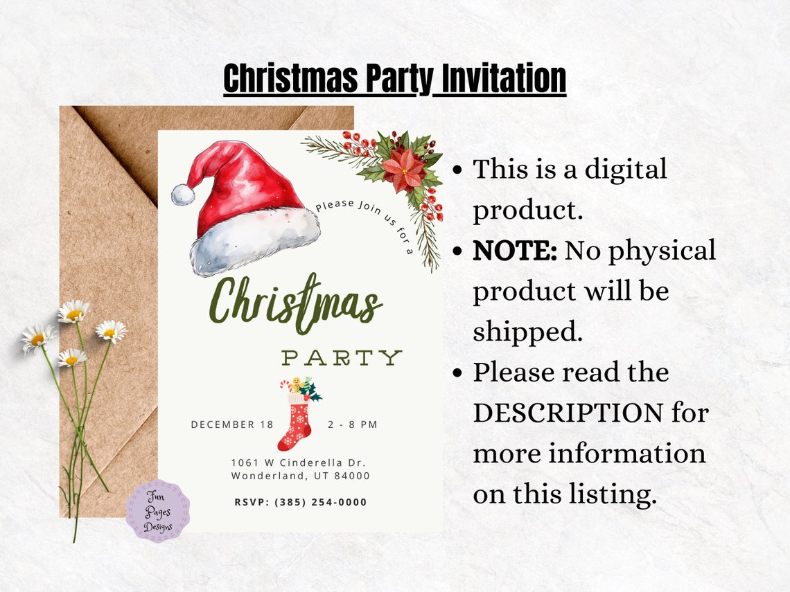Red Santa Hat Christmas Party Invitation, Festive Holiday Party ...