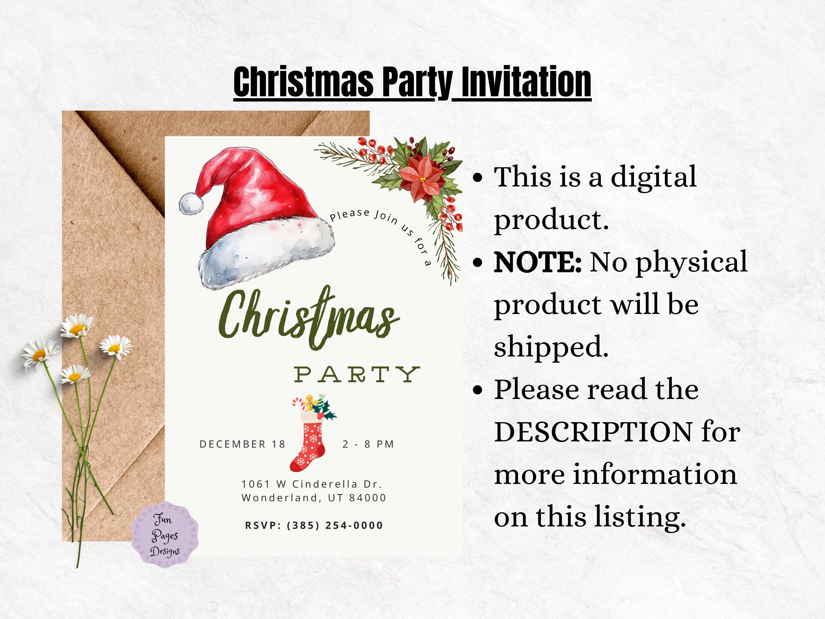 Red Santa Hat Christmas Party Invitation, Festive Holiday Party ...