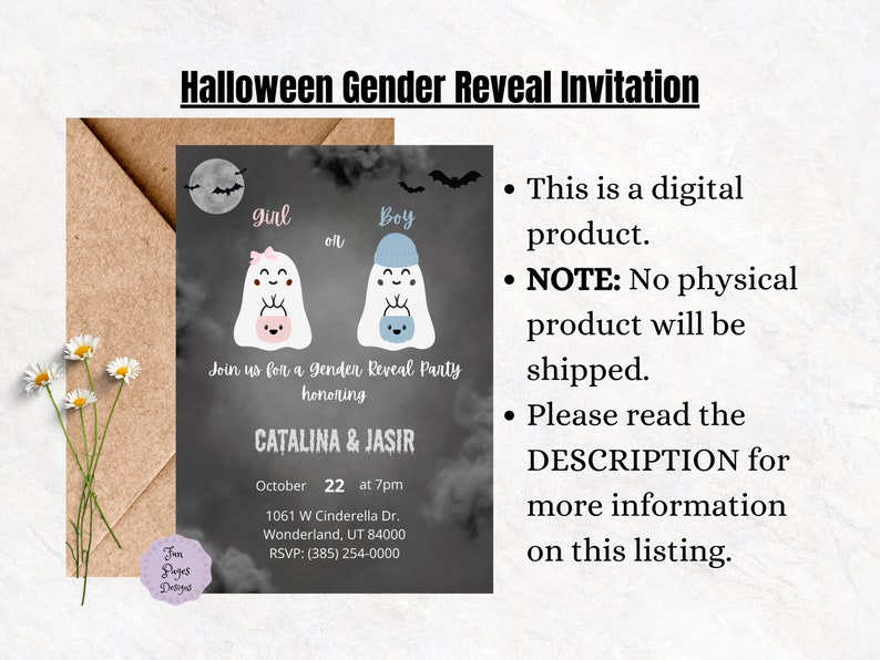 Cute Ghost Gender Reveal Invitation, Pink or Blue, Girl or Boy ...