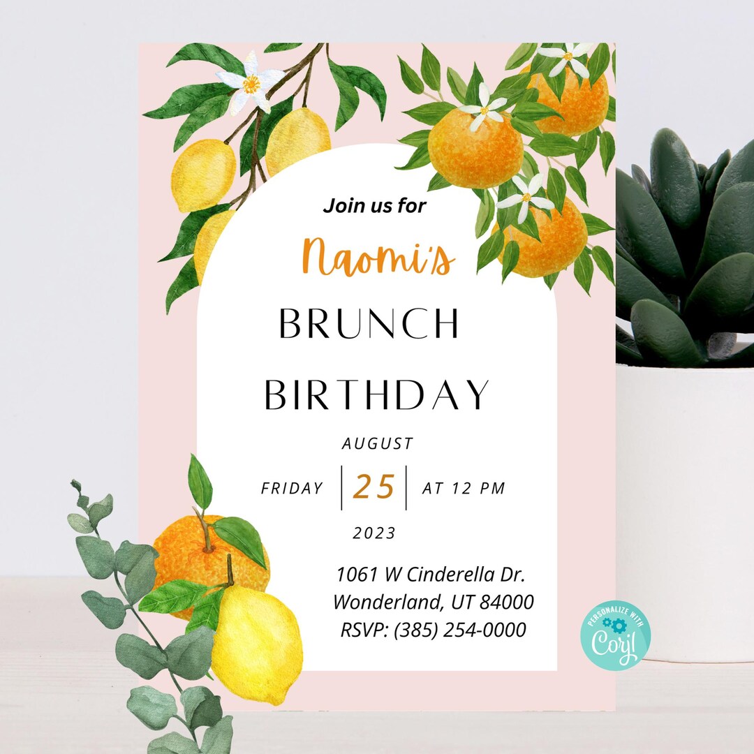 Lemon Orange Summer Party Invitation, Brunch Birthday, Citrus Fruit ...