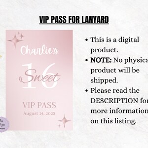 Rose Gold Birthday VIP Lanyard Insert, Party Celebration Pass, Pink and ...