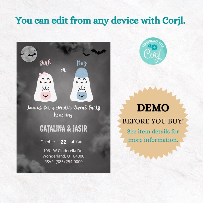 Cute Ghost Gender Reveal Invitation, Pink or Blue, Girl or Boy ...