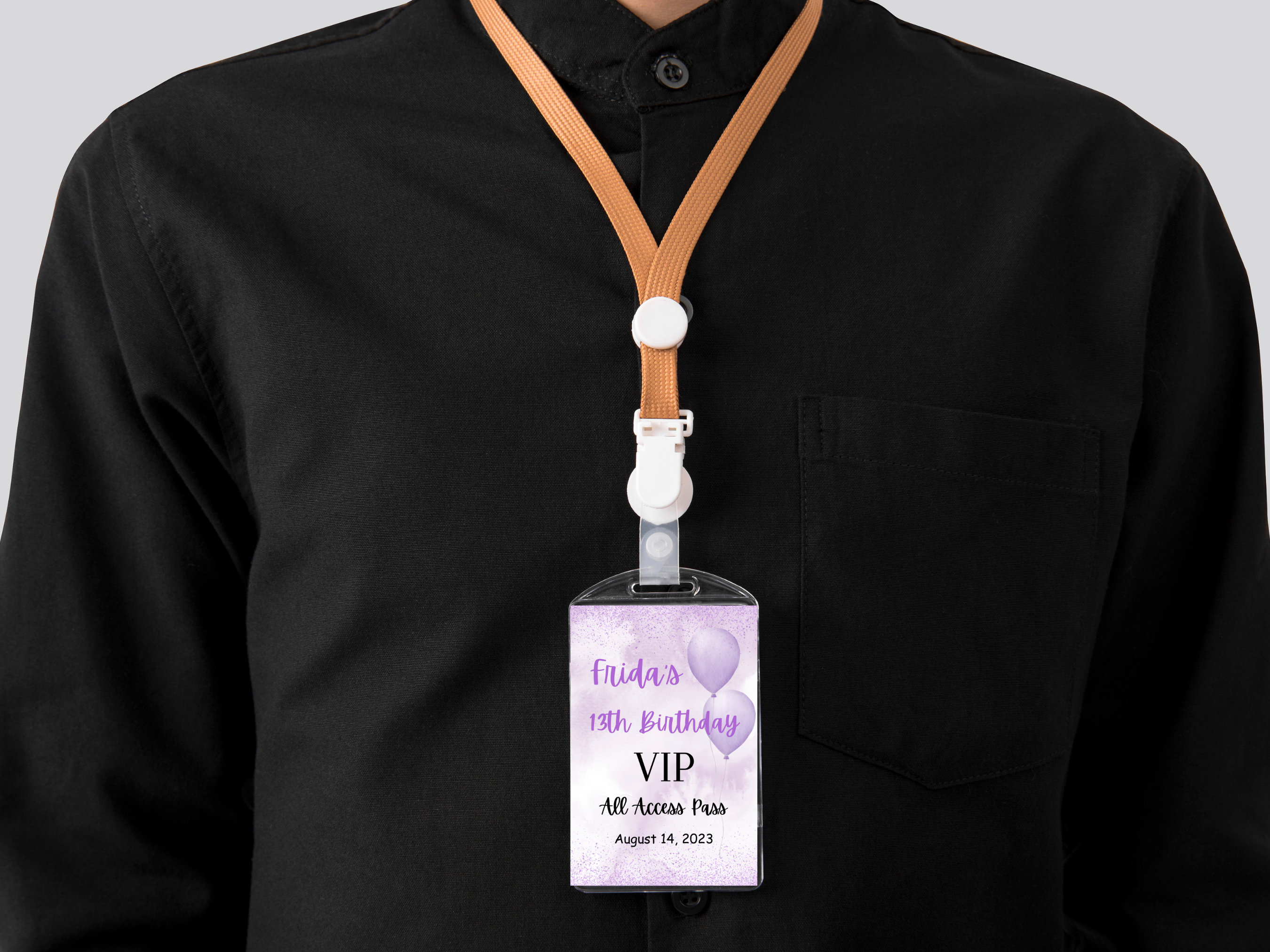 Purple VIP Lanyard Inserts, Party Celebration Pass, Editable Digital ...