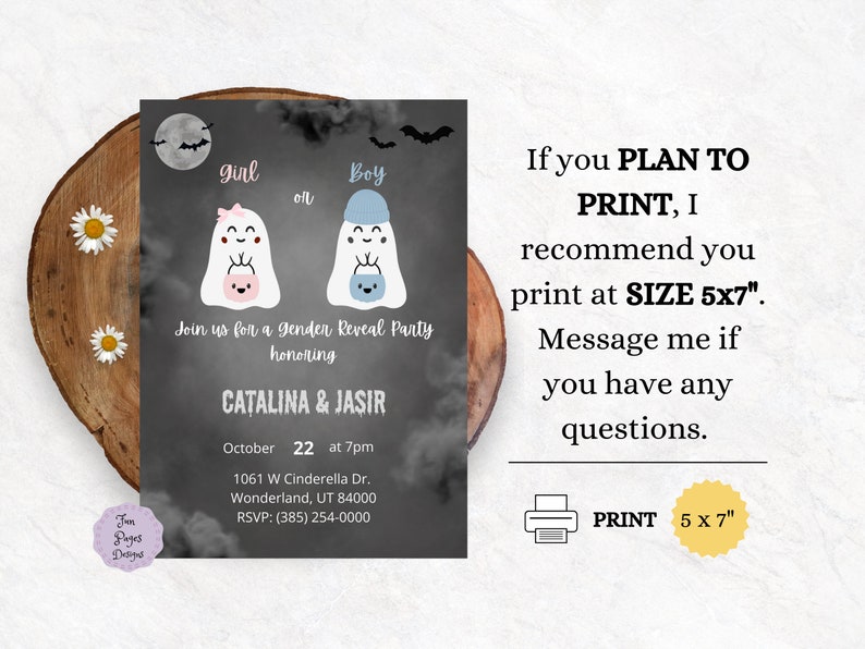 Cute Ghost Gender Reveal Invitation Pink or Blue Girl or - Etsy