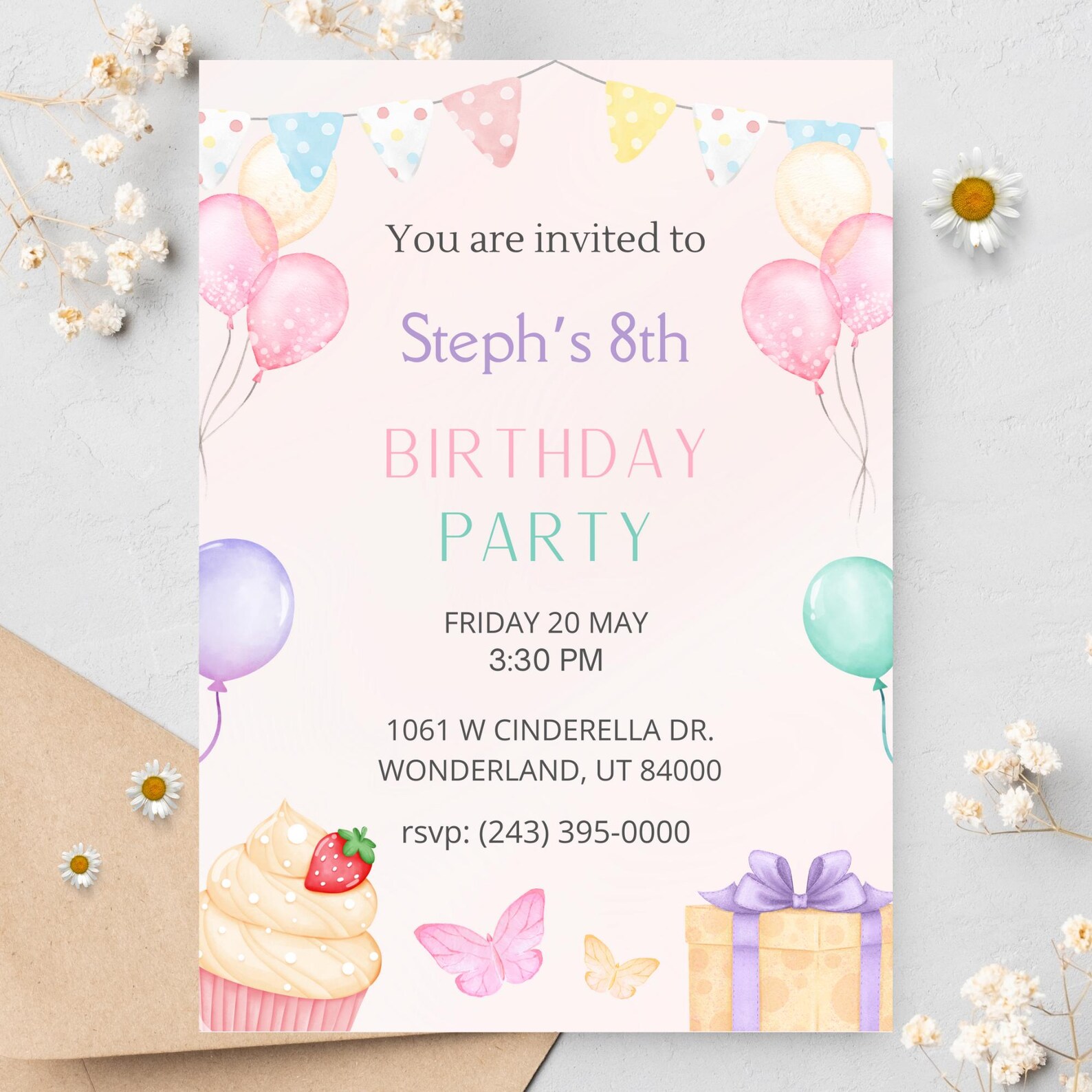 Pastel Birthday Party Invitation, Girls Celebration, Kids Invite ...