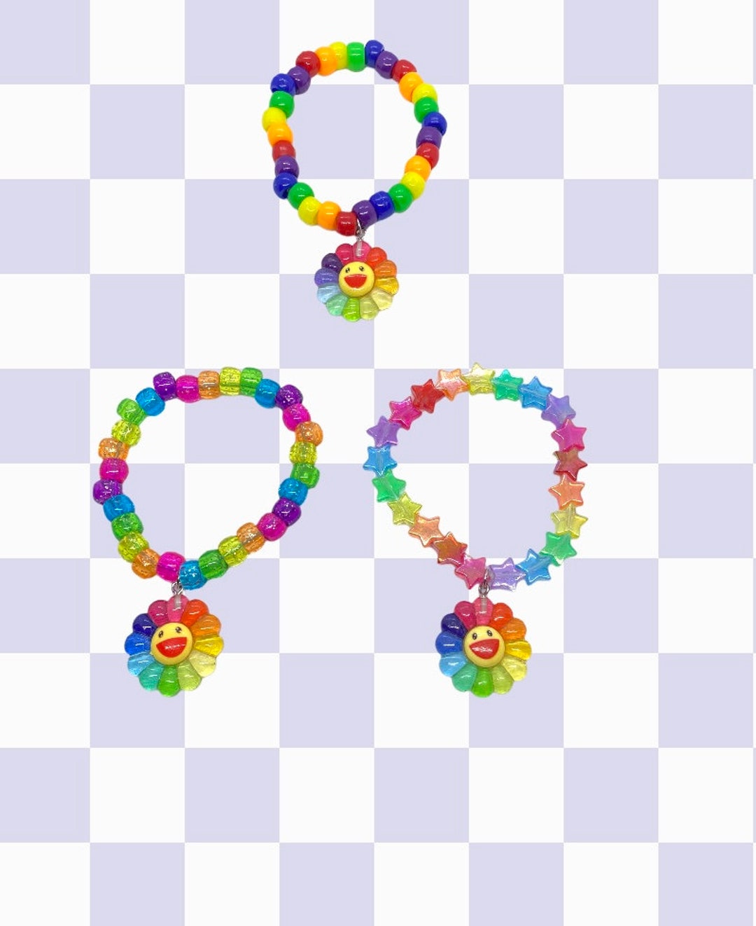 Rainbow Flower Bracelet, Kidcore Jewelry, Glitter Kandi Bracelet - Etsy