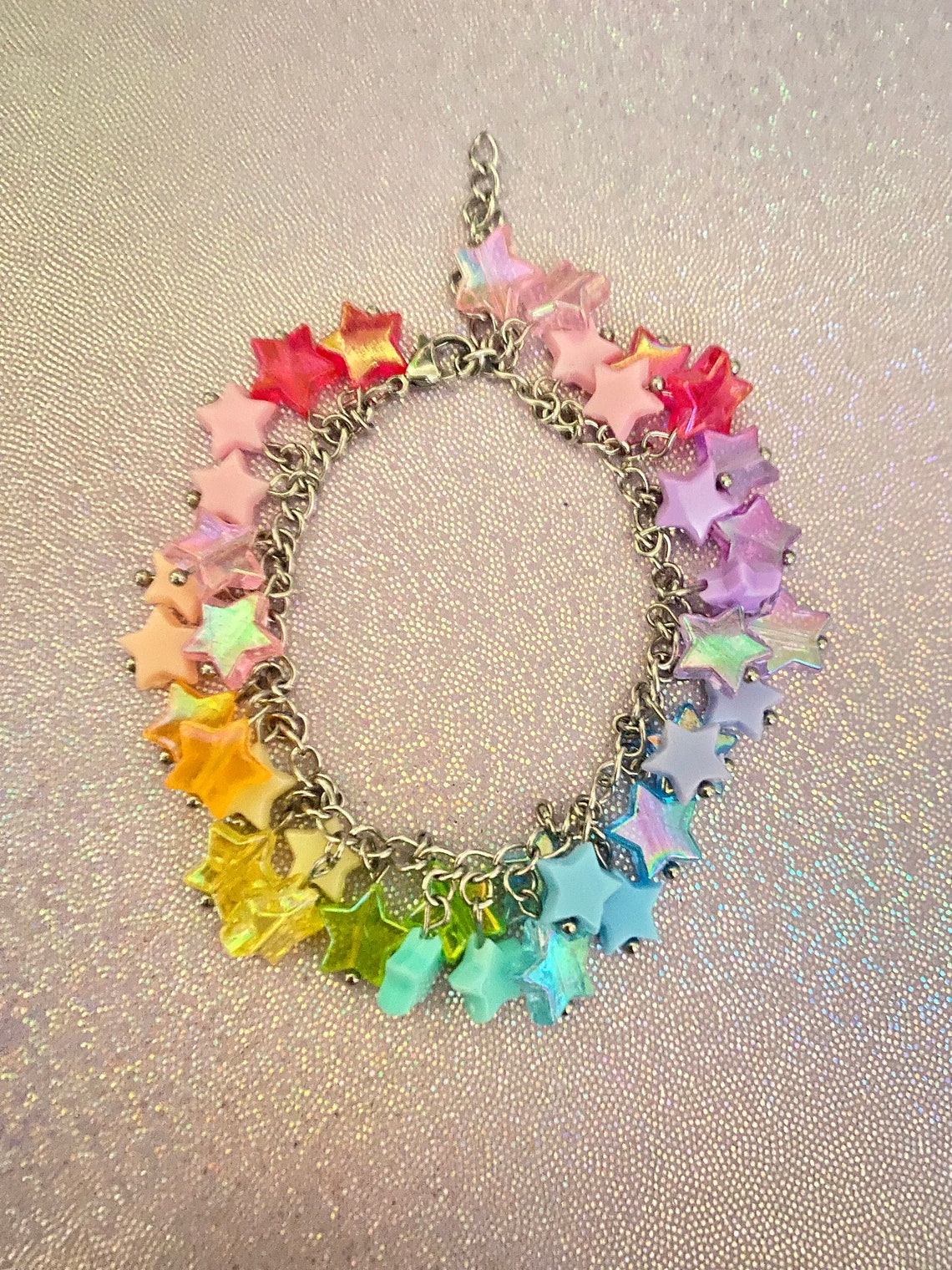 Pastel Star Charm Bracelet, Kawaii Jewelry, Rainbow Charm Bracelet - Etsy