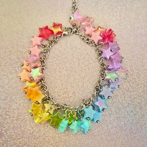 Pastel Star Charm Bracelet, Kawaii Jewelry, Rainbow Charm Bracelet - Etsy