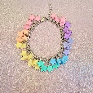 Pastel Star Charm Bracelet, Kawaii Jewelry, Rainbow Charm Bracelet - Etsy