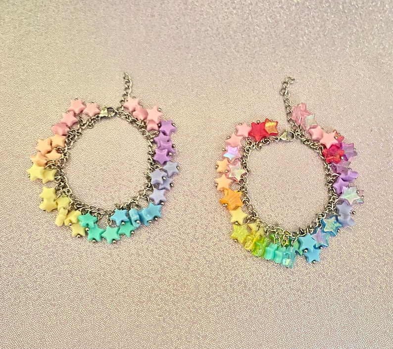 Pastel Star Charm Bracelet, Kawaii Jewelry, Rainbow Charm Bracelet - Etsy