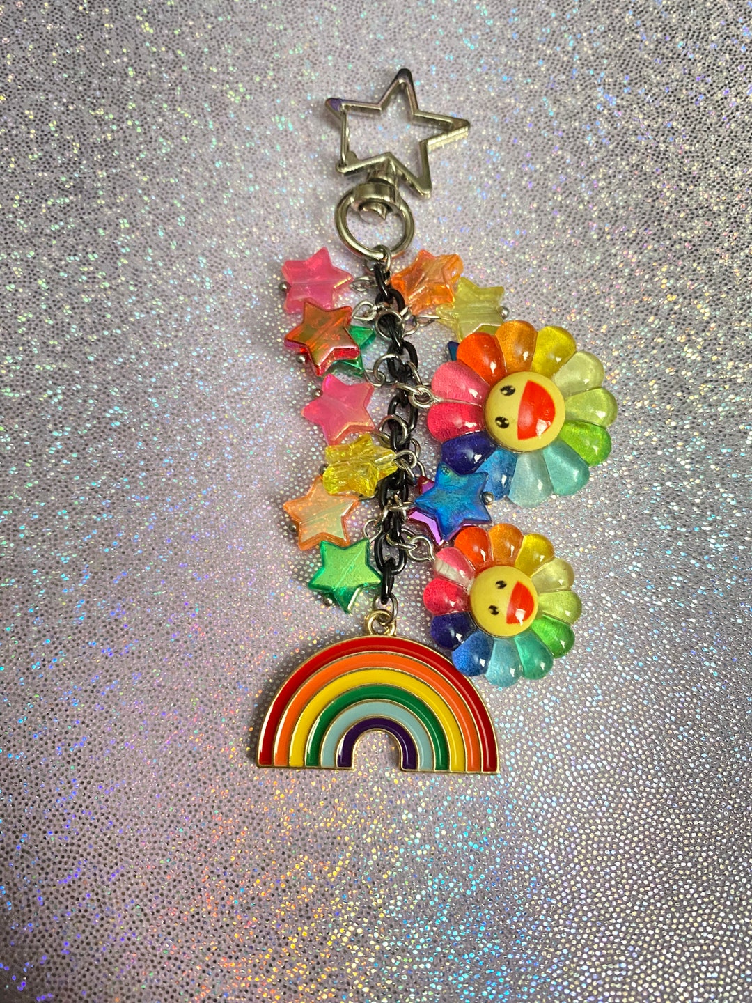 Kidcore Keychain, Rainbow Flower Keychain, Kawaii Accessories - Etsy