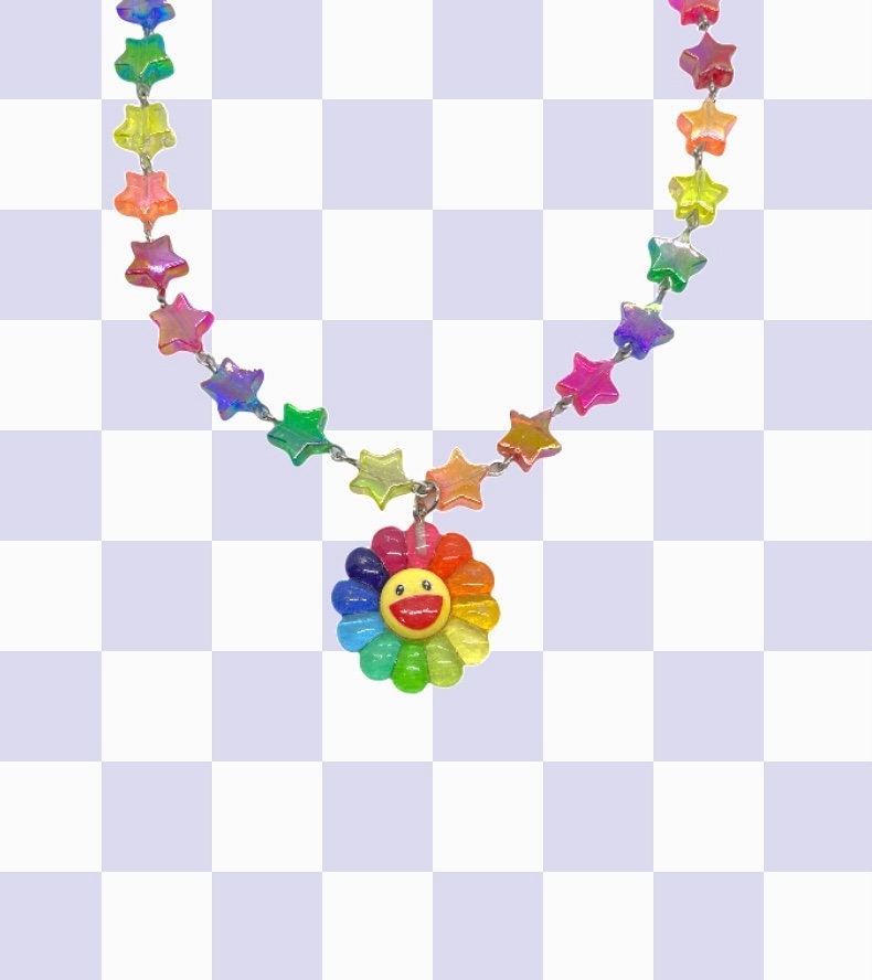 Rainbow Flower Necklace Y2k Necklace Kidcore Necklace - Etsy