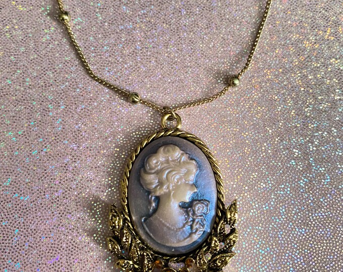 Blue Cameo Necklace, Regency Core Necklace - Etsy