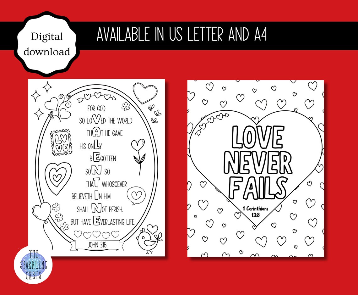 Set of 4 Printable Bible Verse Coloring Pages | Christian Valentine's ...