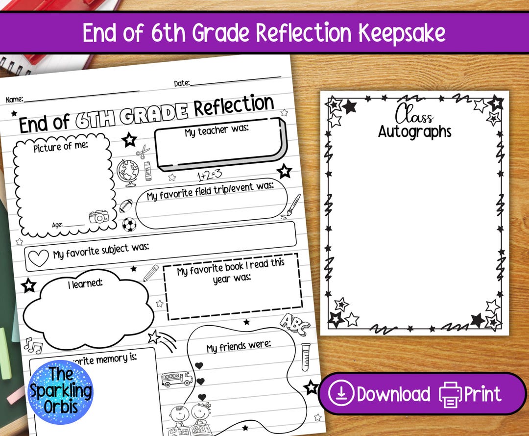 6th Grade Reflection Sheet: End of Year Keepsake (PDF Download) - Etsy