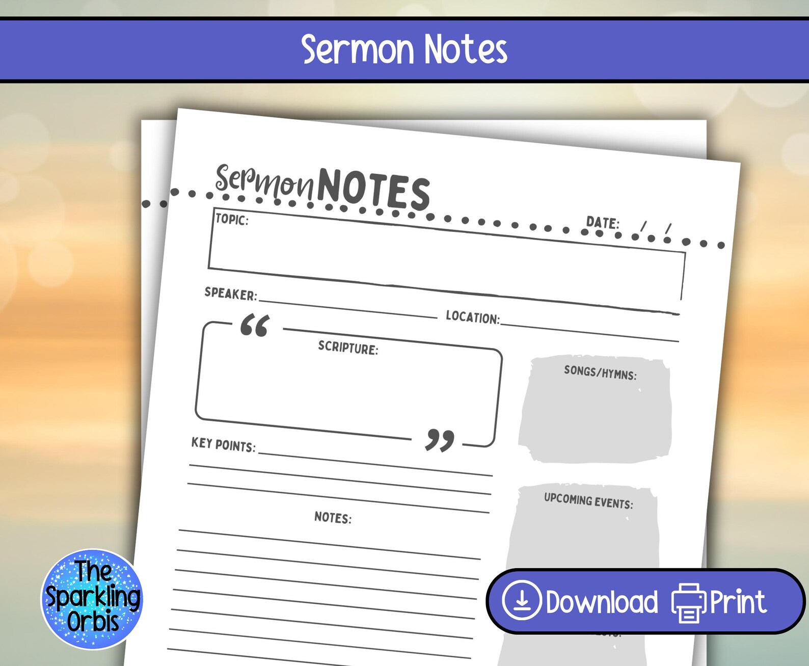 Printable Sermon Notes PDF | Church Notes | Instant Download | US ...