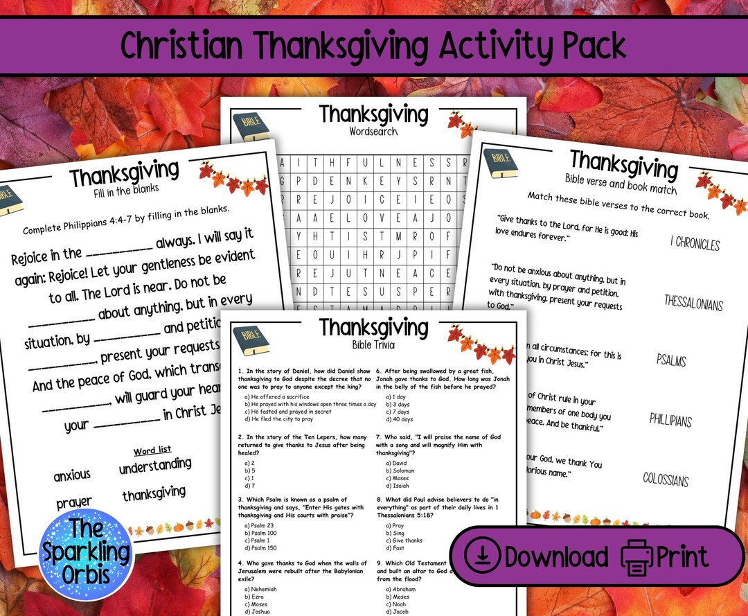 Printable Christian Thanksgiving Activity Pack: Bible Trivia (PDF) - Etsy