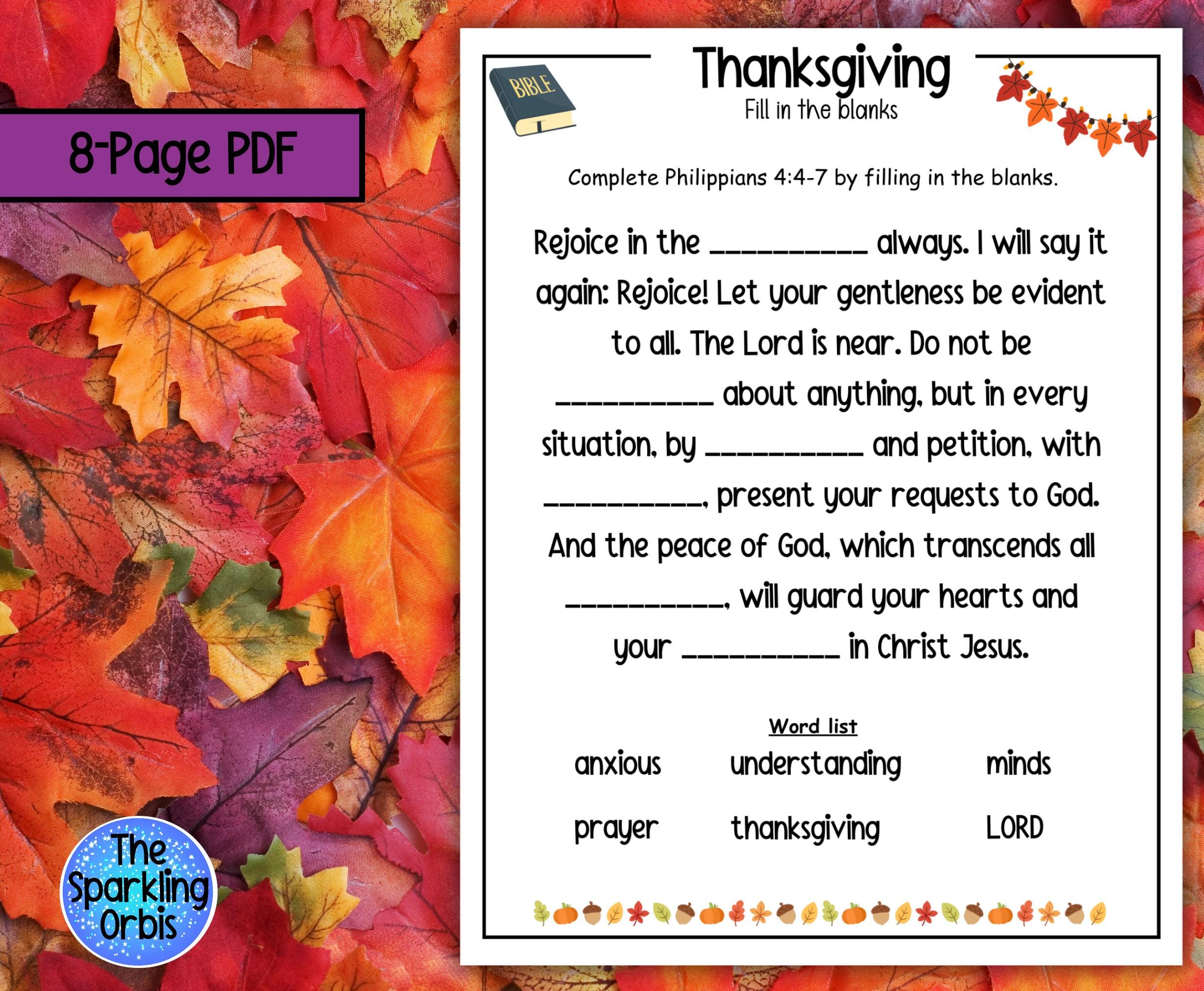 Printable Christian Thanksgiving Activity Pack: Bible Trivia (PDF) - Etsy