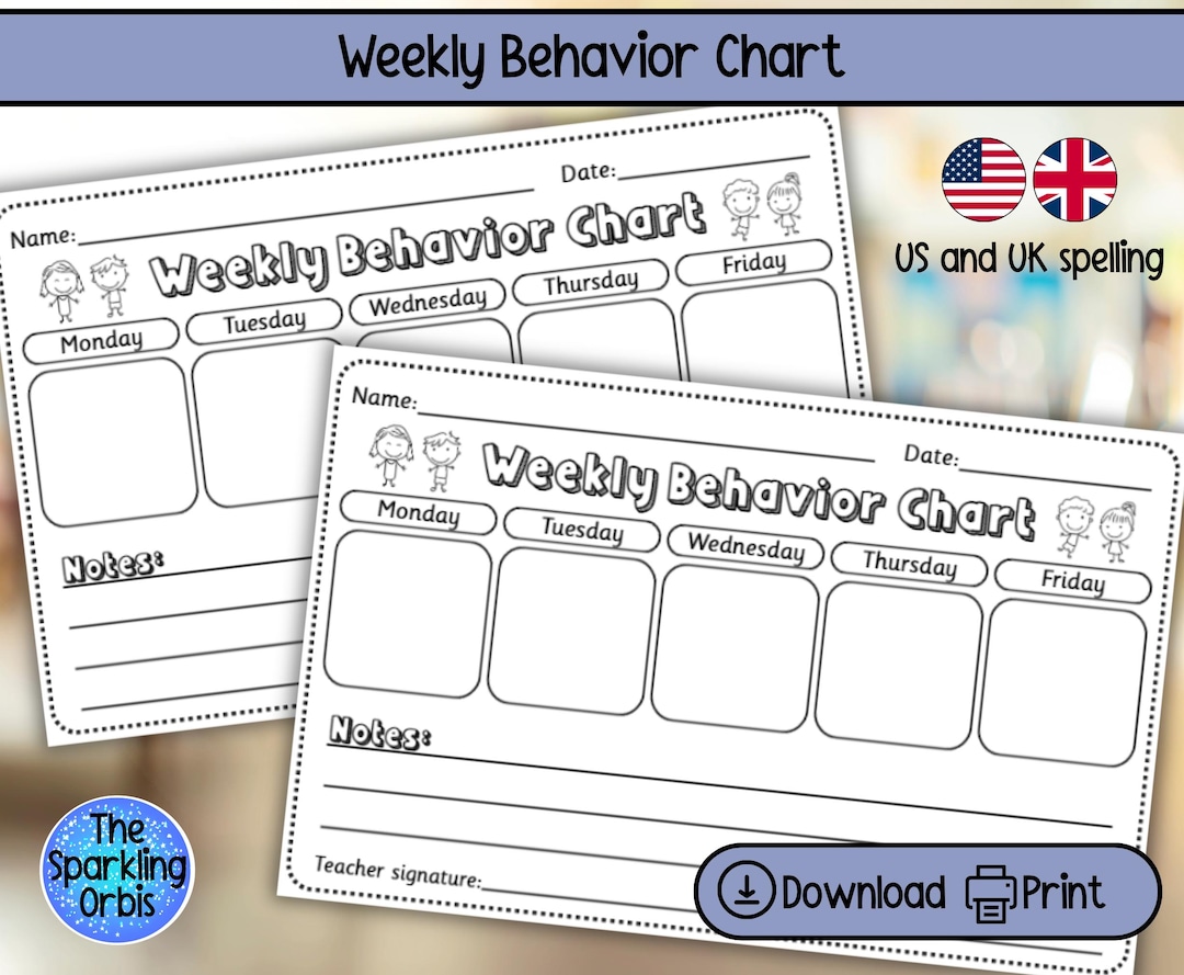 Printable Weekly Behavior Chart | Pre-k, Kindergarten and 1st Grade ...
