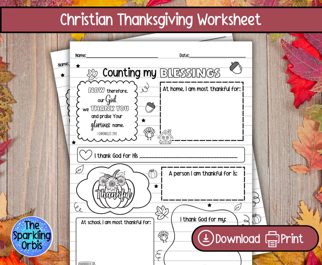 Printable Christian Thanksgiving Worksheet | Gratitude | Homeschool ...