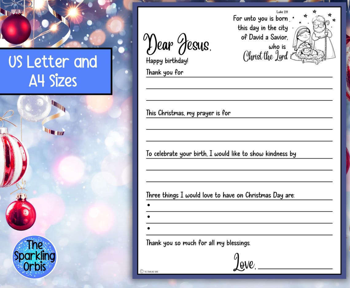 Letter to Jesus Printable: Christian Christmas Worksheet (A4/US Letter ...