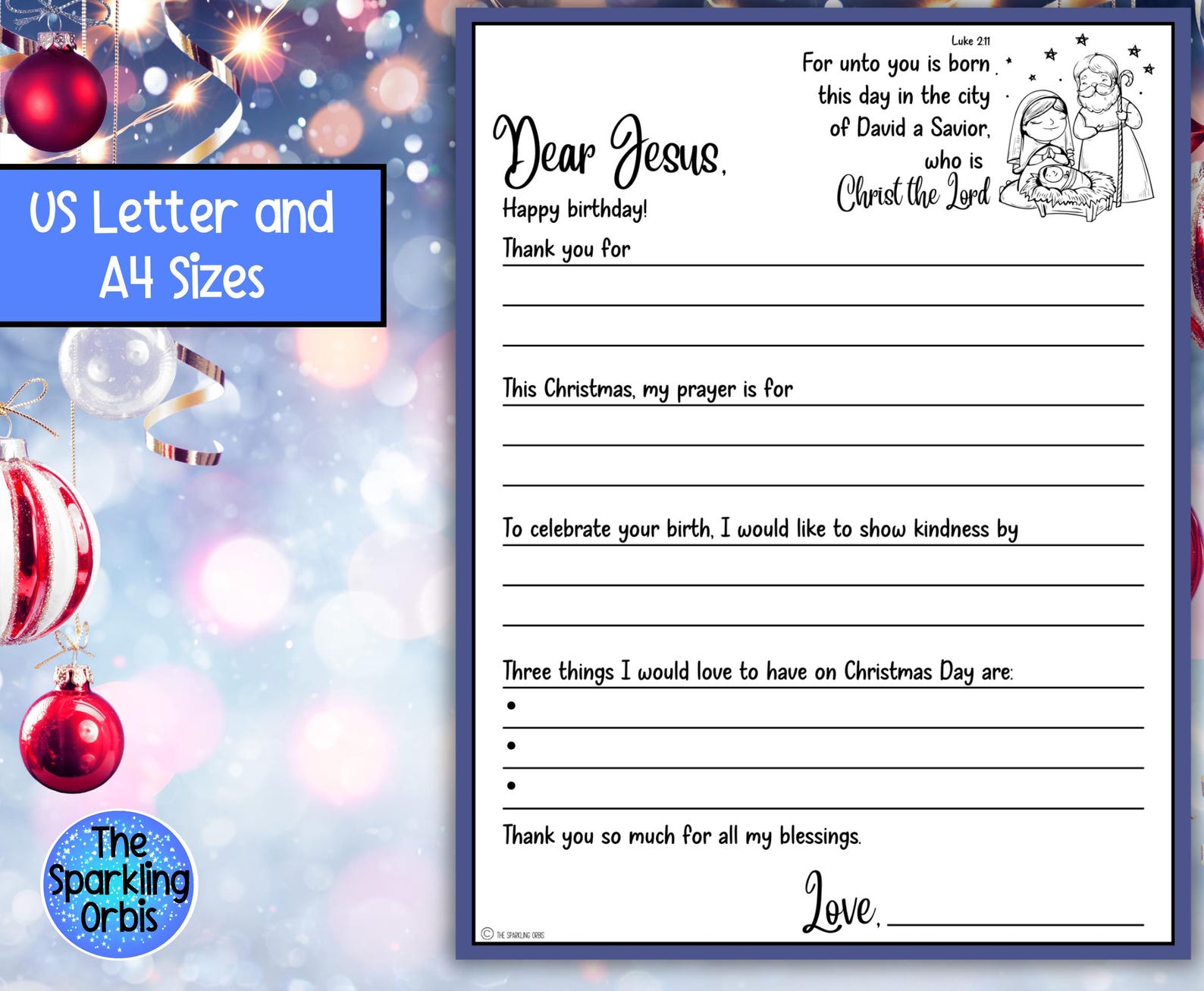 Letter to Jesus Printable: Christian Christmas Worksheet (A4/US Letter ...