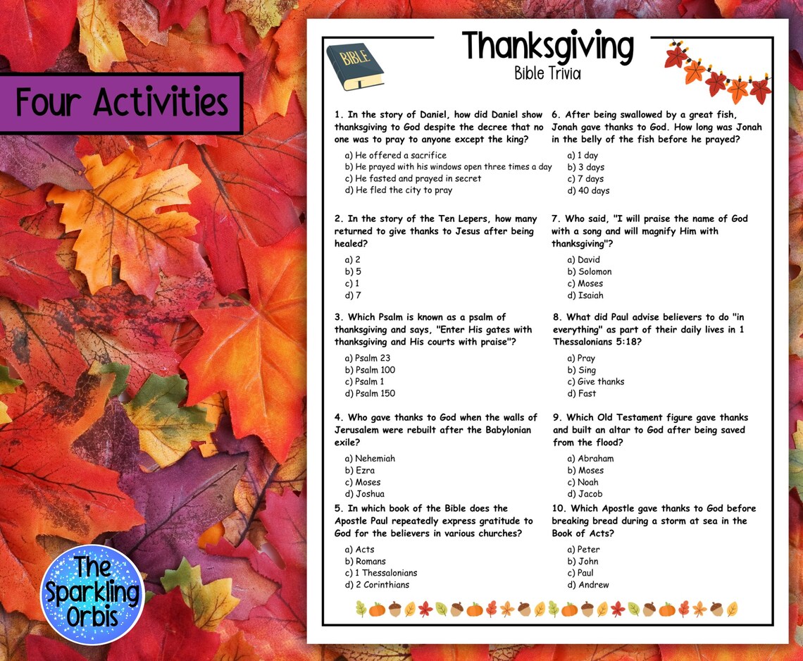 Printable Christian Thanksgiving Activity Pack: Bible Trivia (PDF) - Etsy