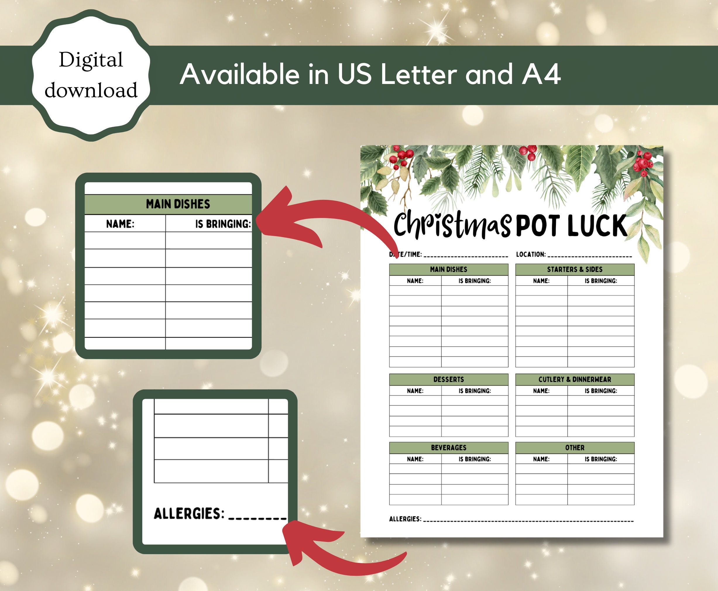 Printable Christmas Potluck Sign-up Sheet | Potluck | Christmas Meal ...